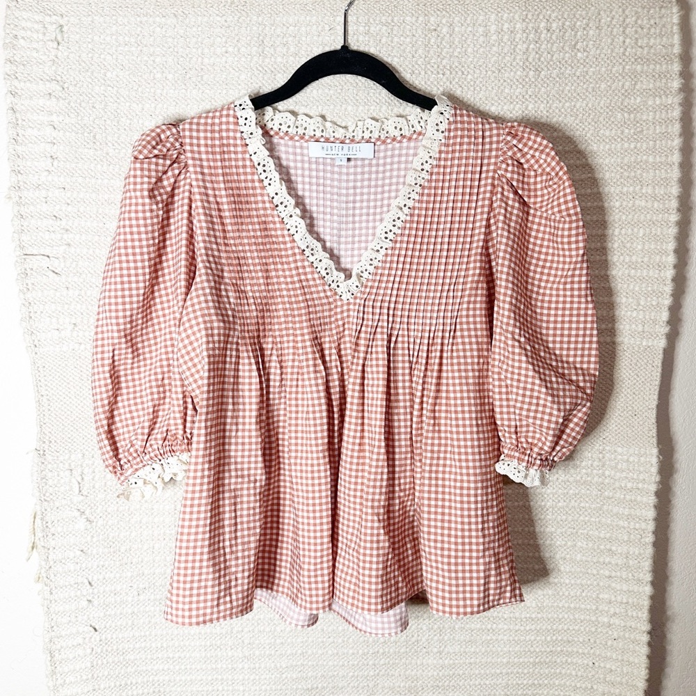 Hunter Bell Terracotta Gingham Mia Puff Sleeve Top S - Gem